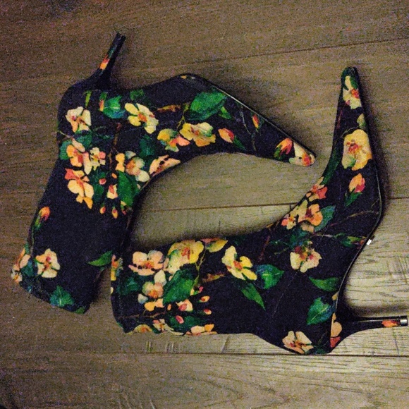 Topshop | Shoes | Topshop Mojito Blue Floral Heeled Sock Boots | Poshmark